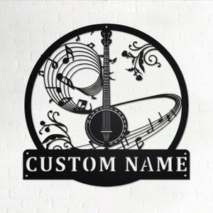 Custom Banjo Metal Wall Art With LED Light, Personalized Banjo Name ...