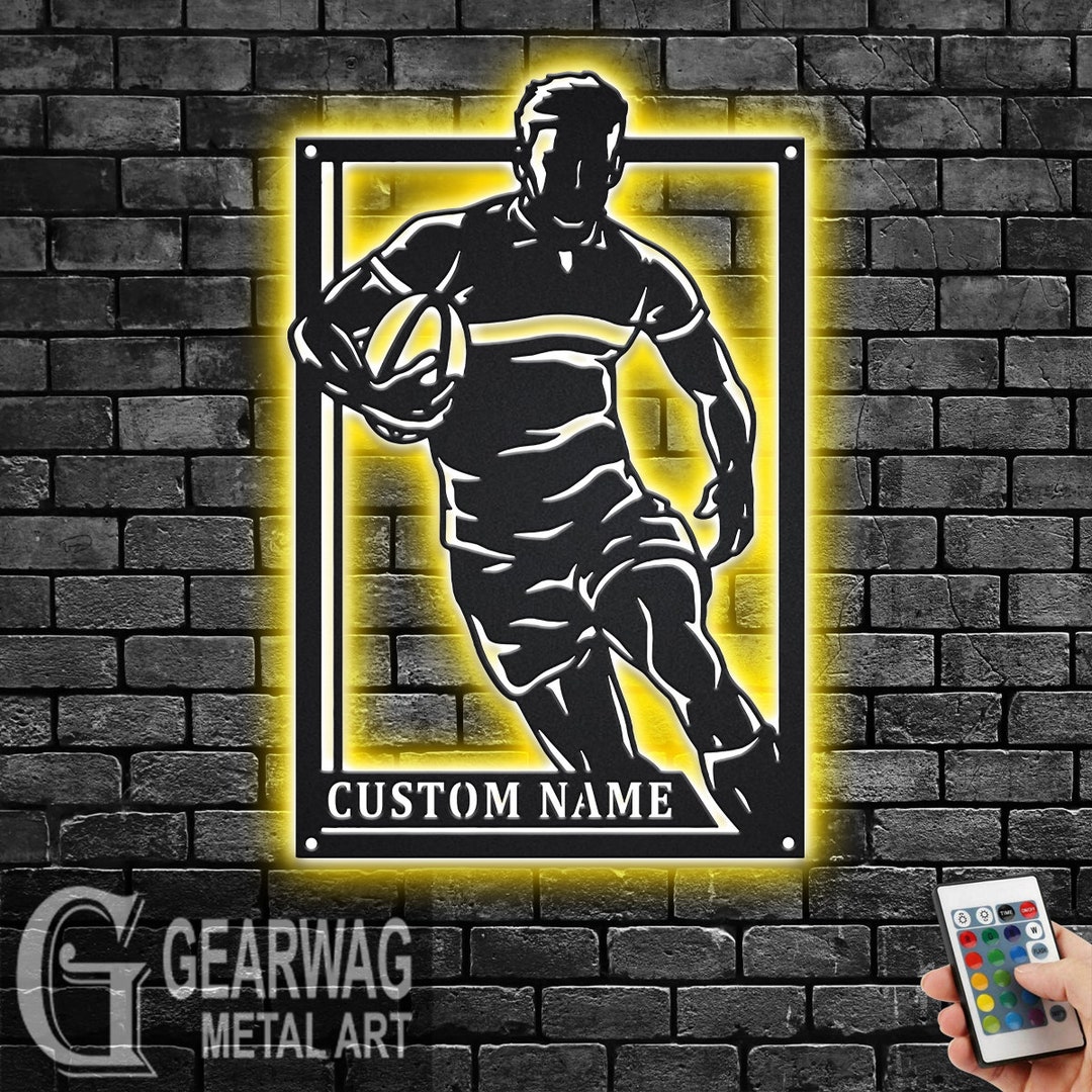 Custom Male Rugby Signage Metal Wall Art With LED Light, Personalized ...