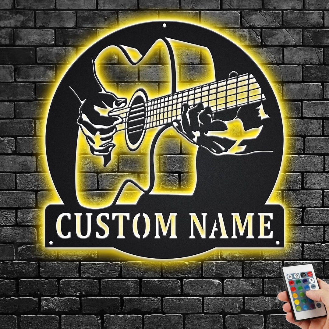 Custom Acoustic Guitar Metal Wall Art With LED Light, Personalized ...