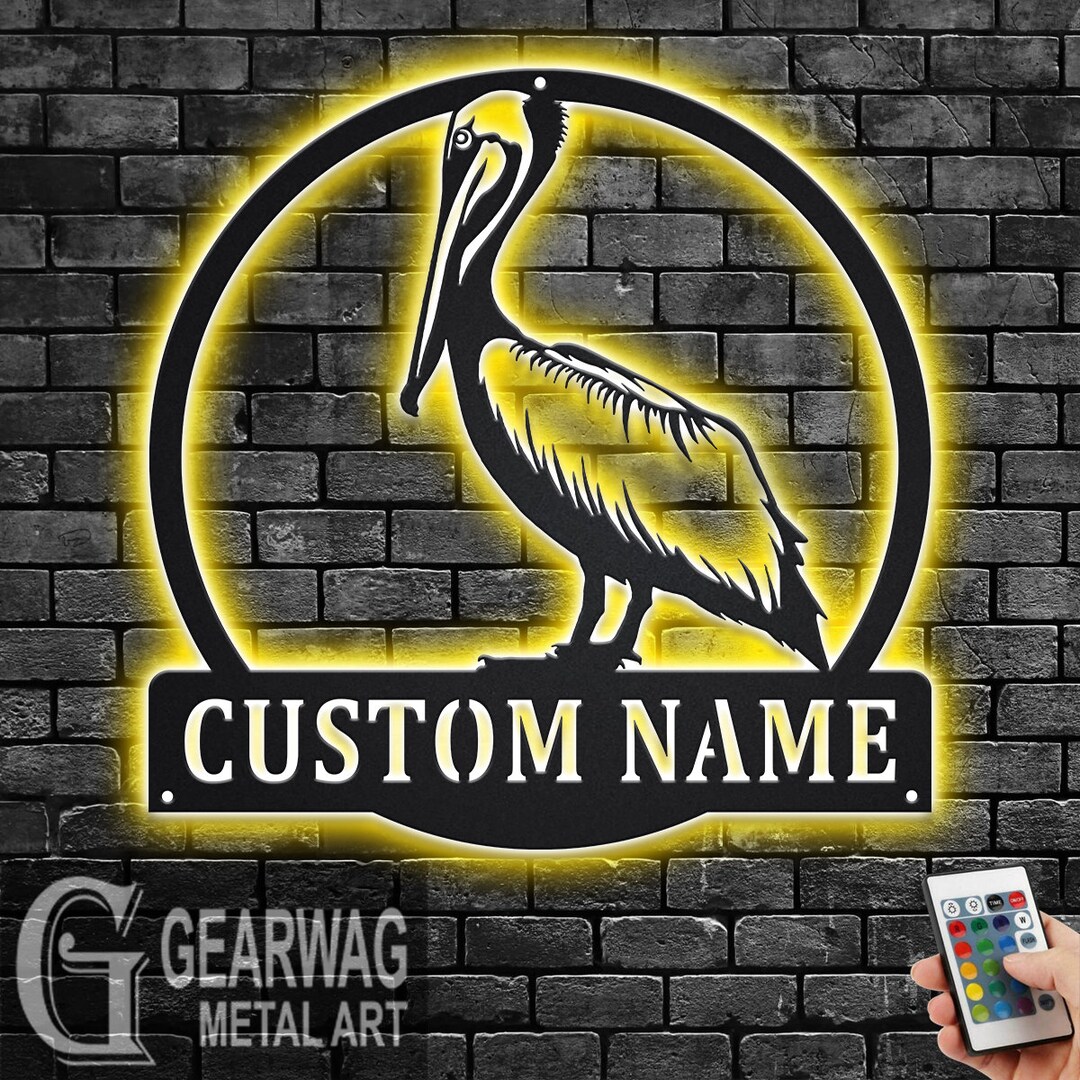 Custom Pelican Metal Wall Art With LED Lights: Personalized Name Sign ...