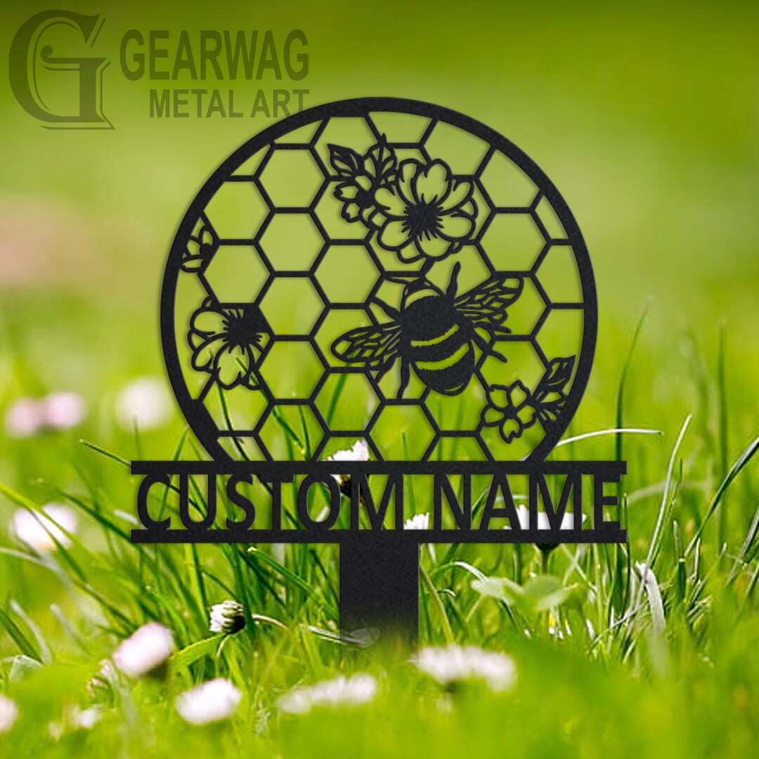 Personalized Bee Garden Sign, Metal Yard Art, Custom Bee Garden Sign ...