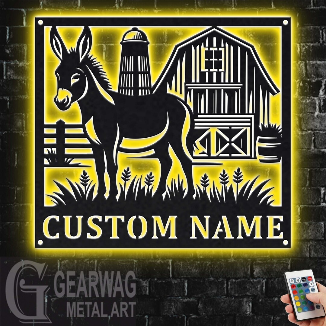 Custom Donkey Metal Sign With LED Light, Personalized Donkey Name Sign ...