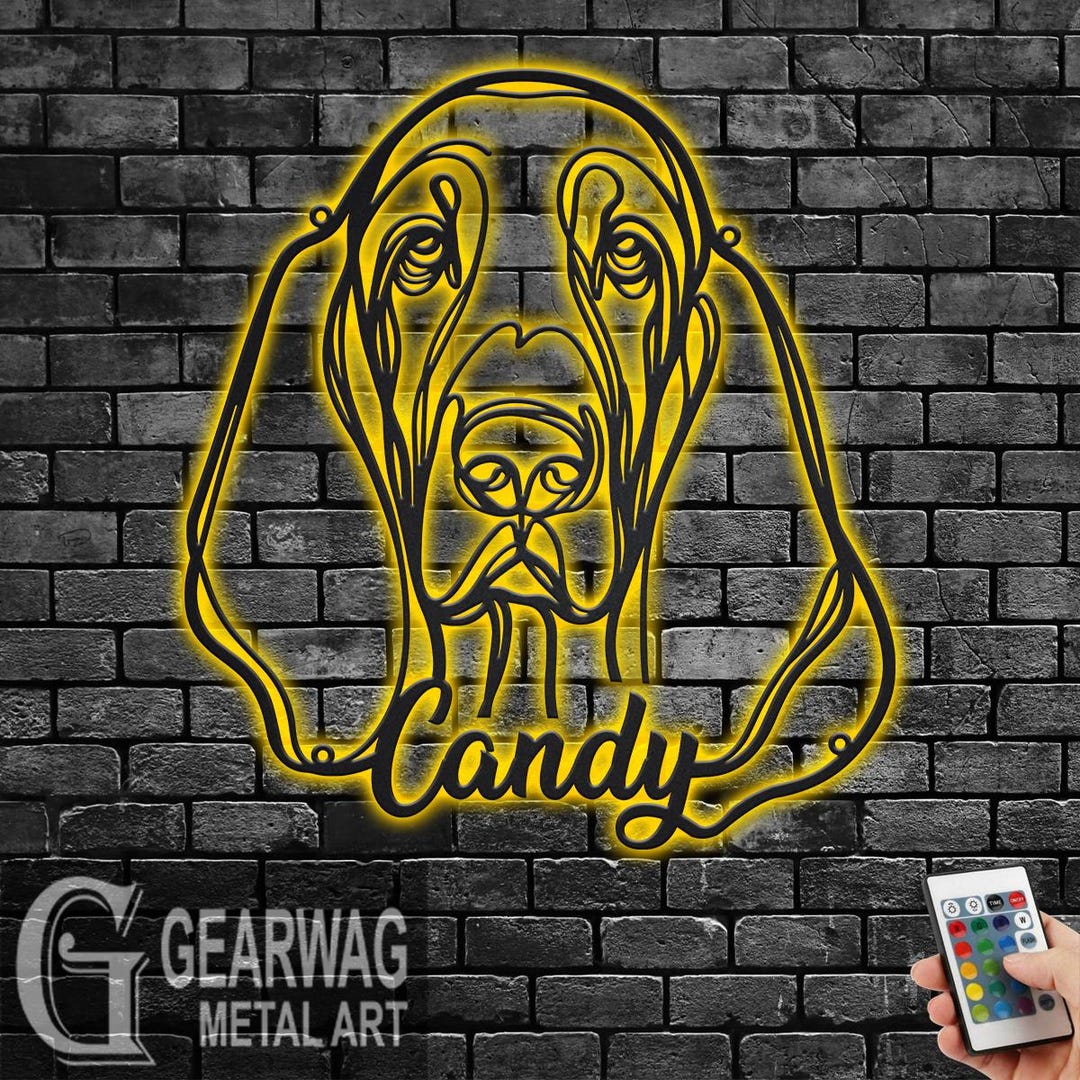 Custom Basset Hound Dog Line Art Metal Sign With LED Light ...