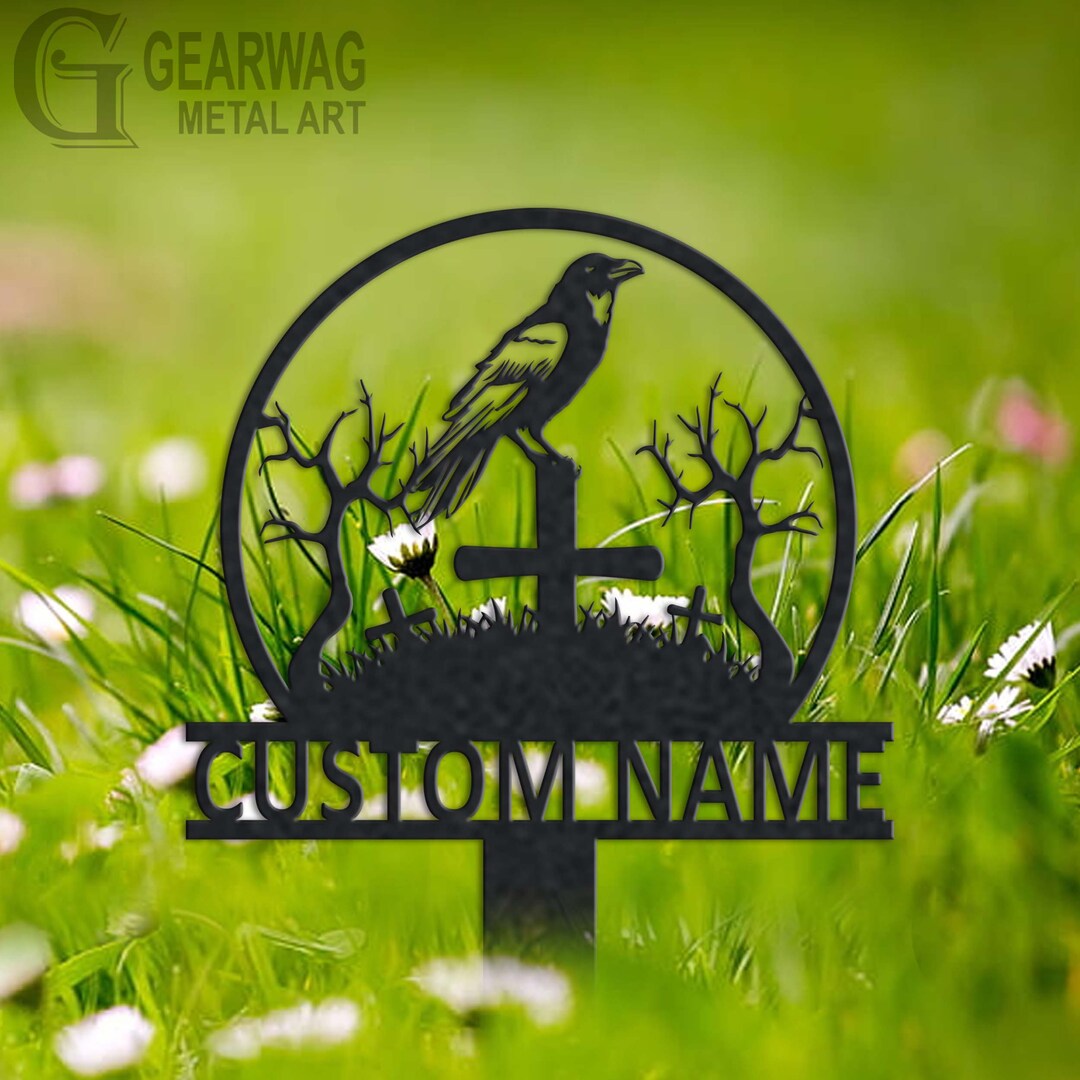 Personalized Black Crow Garden Sign, Metal Yard Art, Custom Raven Bird ...
