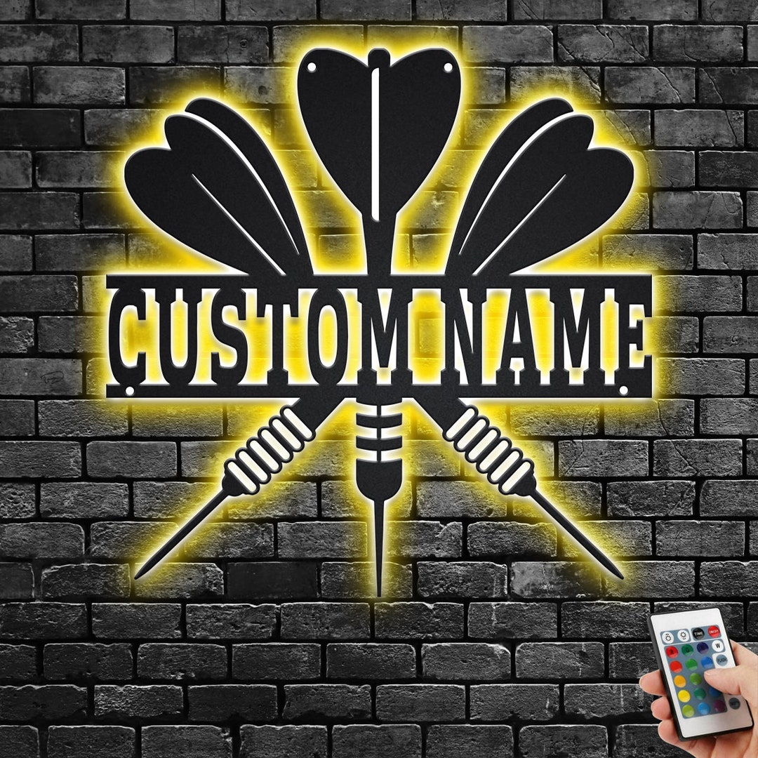 Custom Darts Metal Wall Art With LED Light, Personalized Darts Player ...