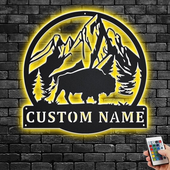 Custom Bison Metal Wall Art With LED Light Personalized Bison | Etsy