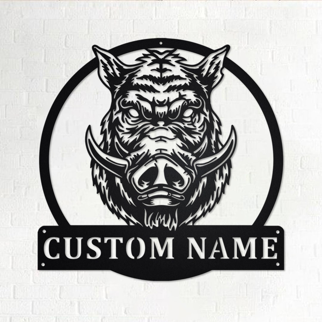 Custom Boar Head Metal Wall Art: Personalized Name Sign - Etsy