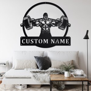 Custom Powerlifting Man Metal Wall Art, Personalized Powerlifting Name ...