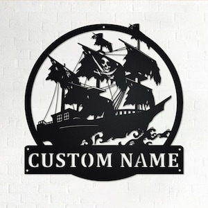 Custom Pirate Ship Metal Wall Art With LED Light, Personalized Pirate ...