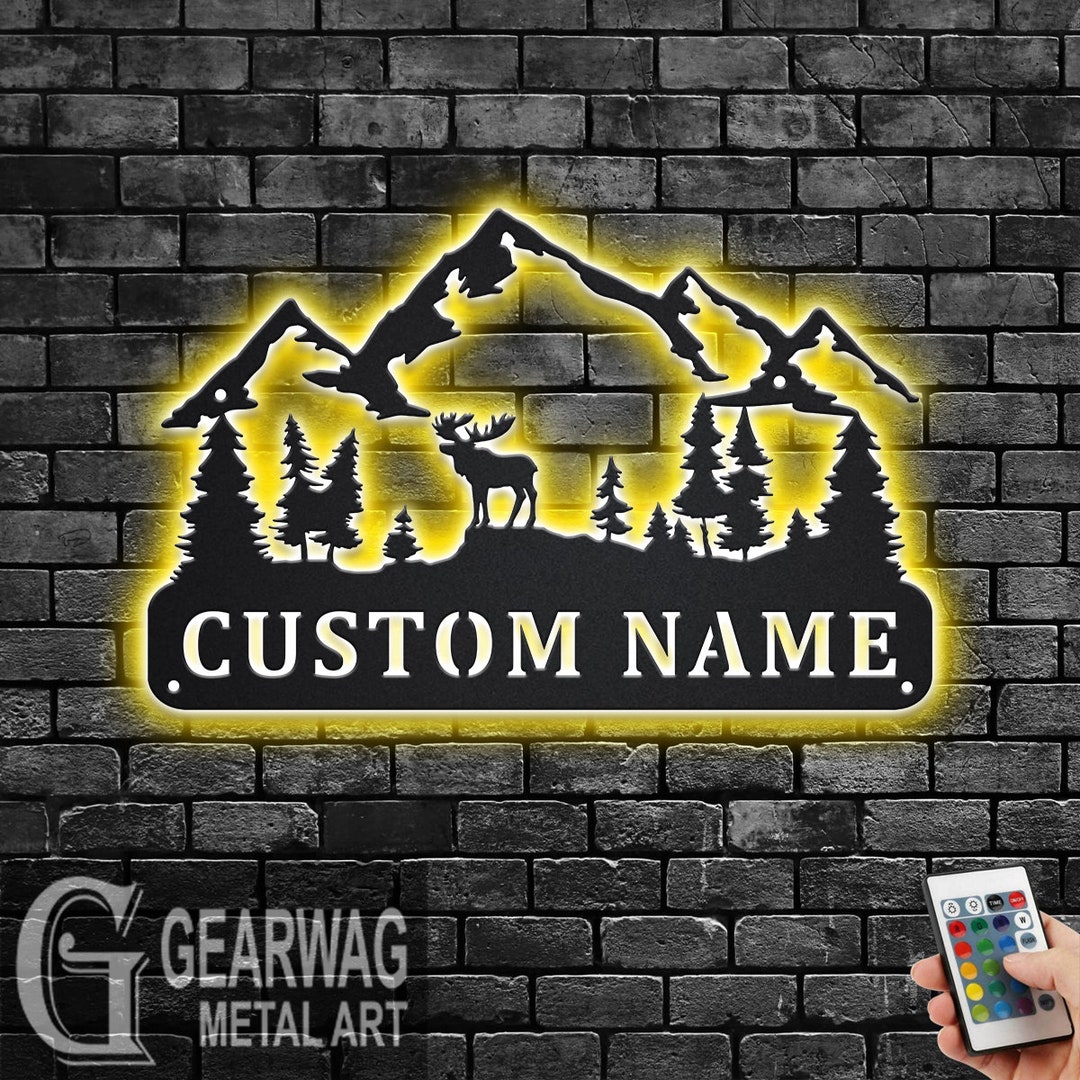 Custom Moose Metal Wall Art With LED Light, Personalized Moose Hunter ...