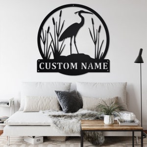 Custom Crane Bird Metal Wall Art, Personalized Crane Name Sign ...