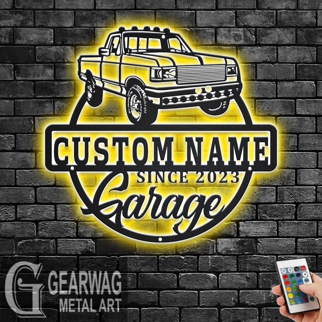 Personalized Garage Name Metal Sign With LED Lights: Custom Man Cave ...
