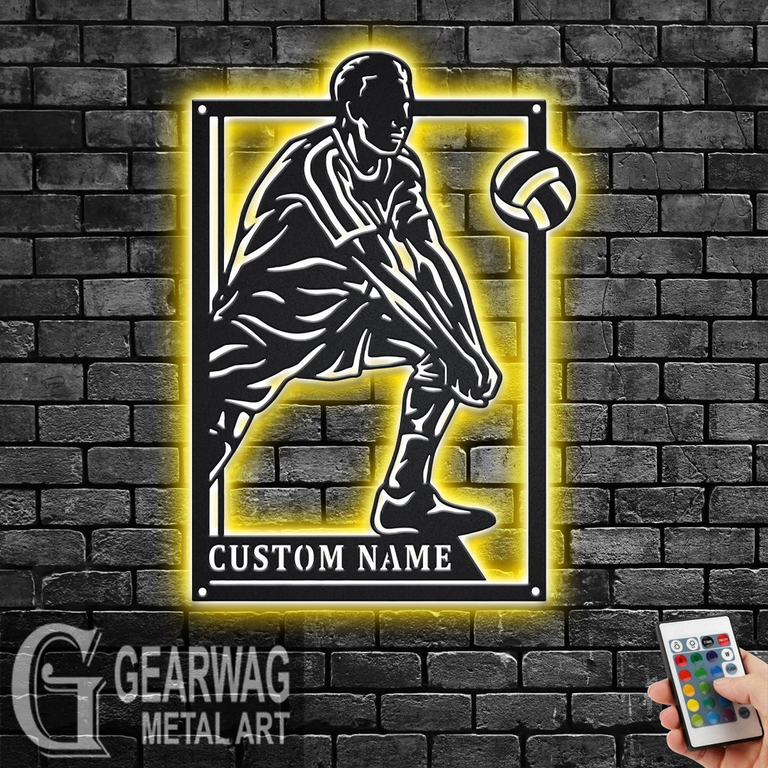 Custom Male Volleyball Signage Metal Sign With LED Light, Personalized ...