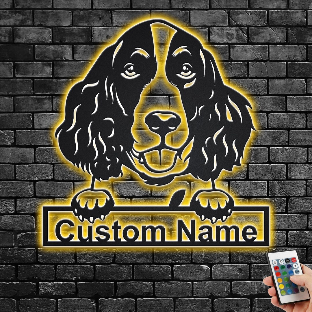 Custom English Springer Spaniel LED Metal Wall Art: Personalized Dog ...