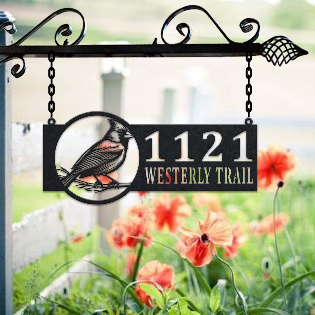 Personalized Cardinal Bird Metal Address Sign House Number Hanging ...