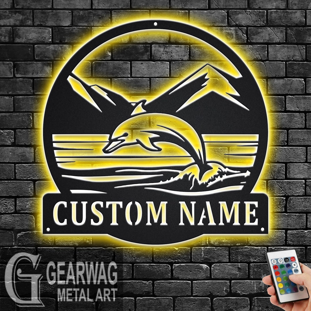Personalized Dolphin Metal Sign With LED Light, Custom Dolphin Name ...