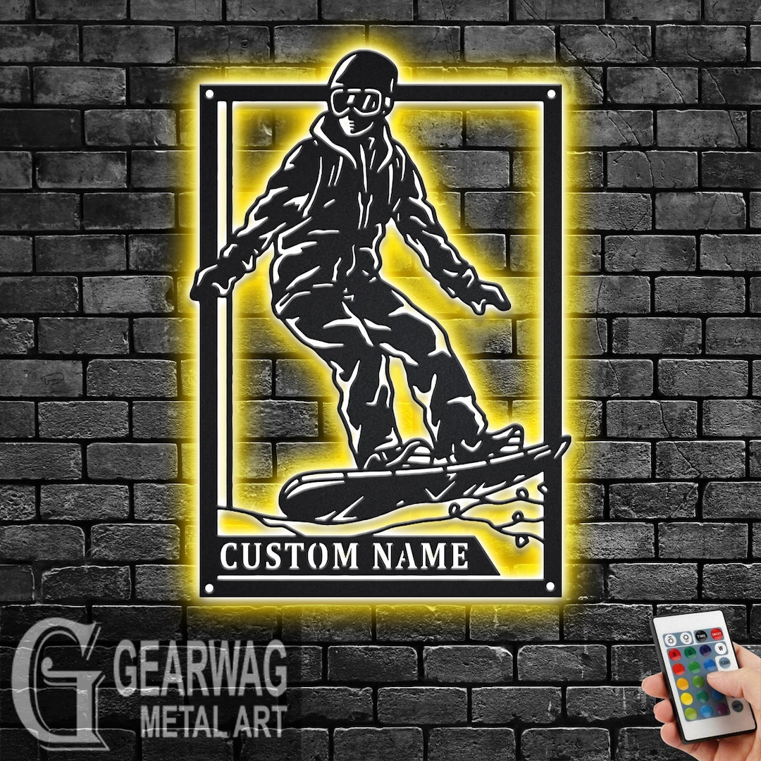 Custom Male Snowboarding Signage Metal Sign With LED Light ...