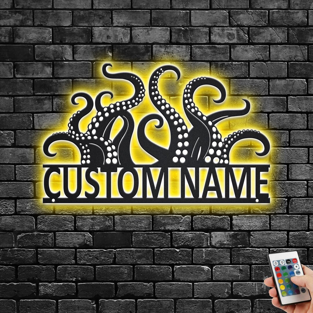 Custom Octopus Tentacles Metal Wall Art With LED Light, Personalized ...