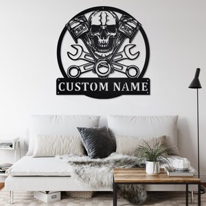 Custom Mechanic Skull Metal Wall Art: Personalized Name Sign - Etsy