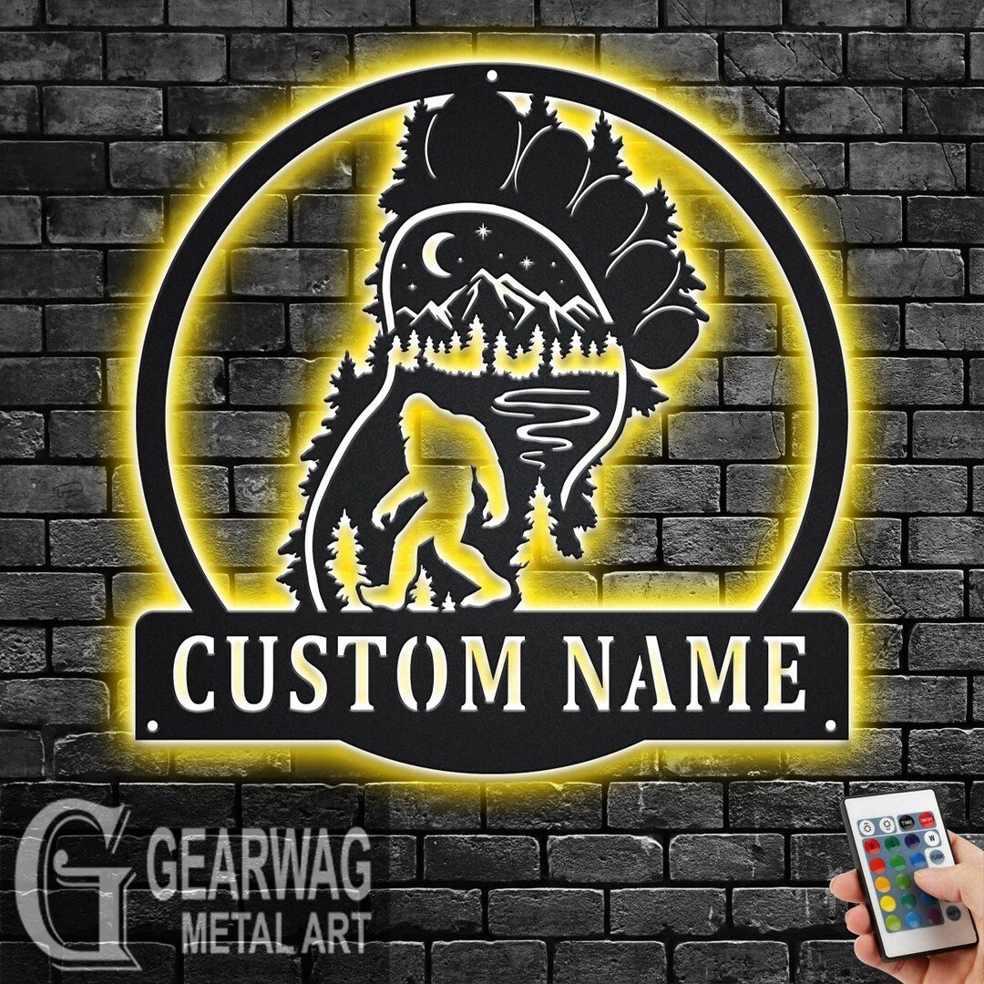 Custom Bigfoot Metal Wall Art With LED Lights: Personalized Name Sign ...