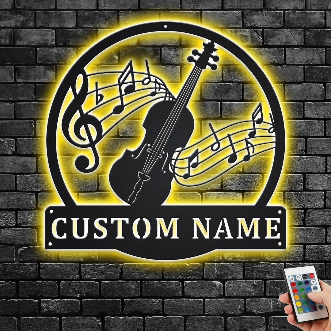 Custom Fiddle Music Metal Wall Art With LED Light, Personalized Fiddle ...