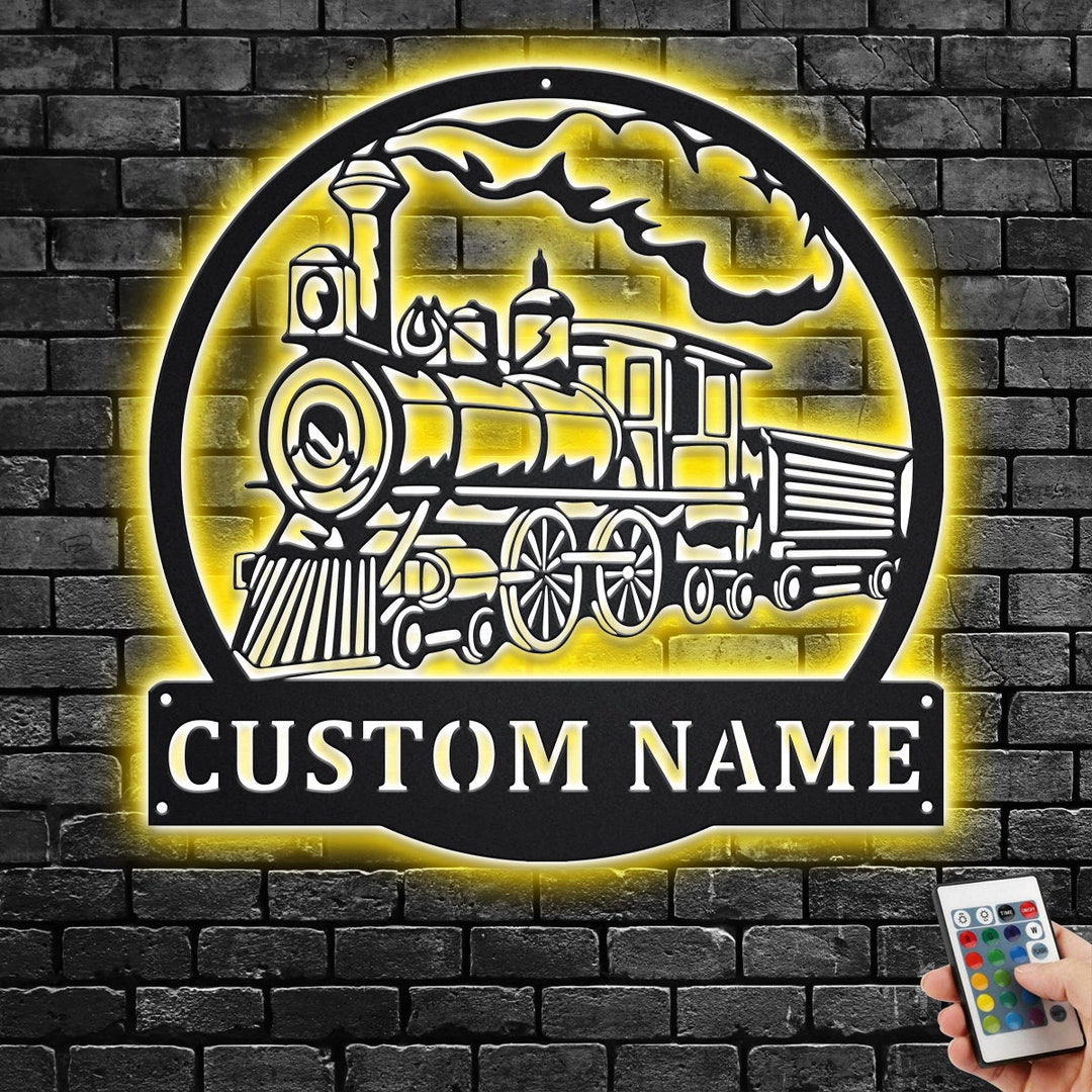 Custom Train Metal Wall Art With LED Light, Personalized Train Name ...
