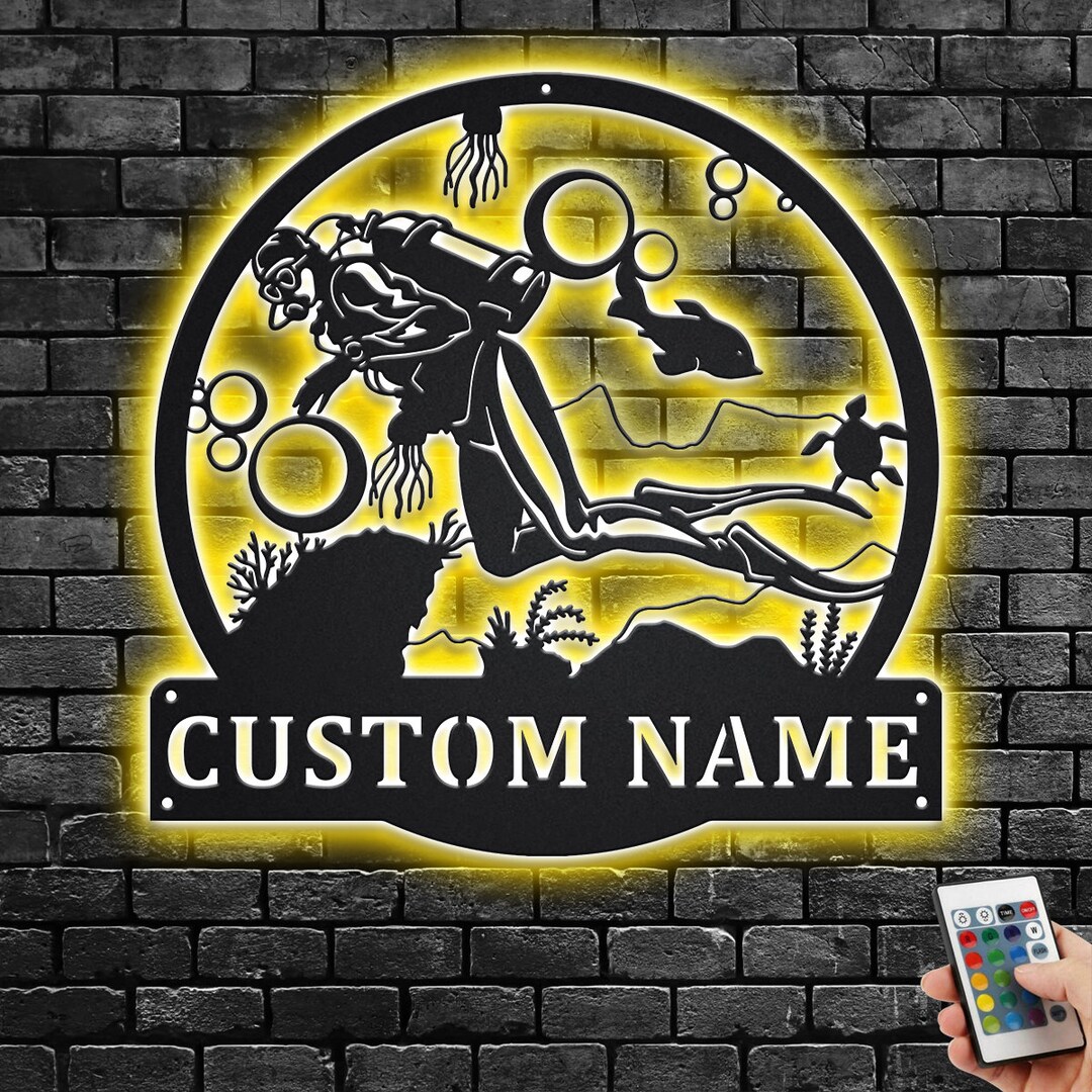 Custom Scuba Diver Metal Wall Art With LED Light, Personalized Scuba ...