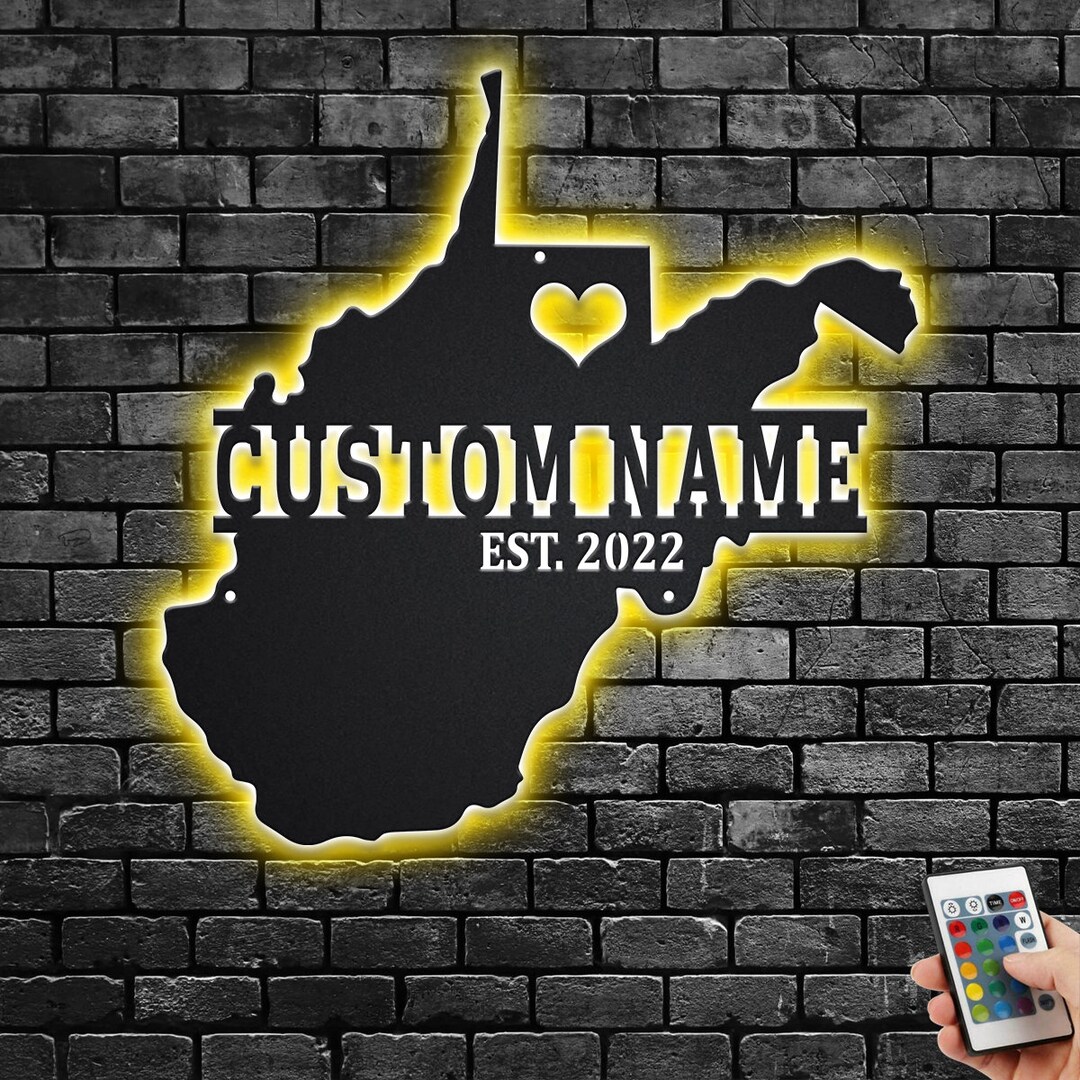 Custom West Virginia Map Metal Wall Art With LED Lights - Etsy