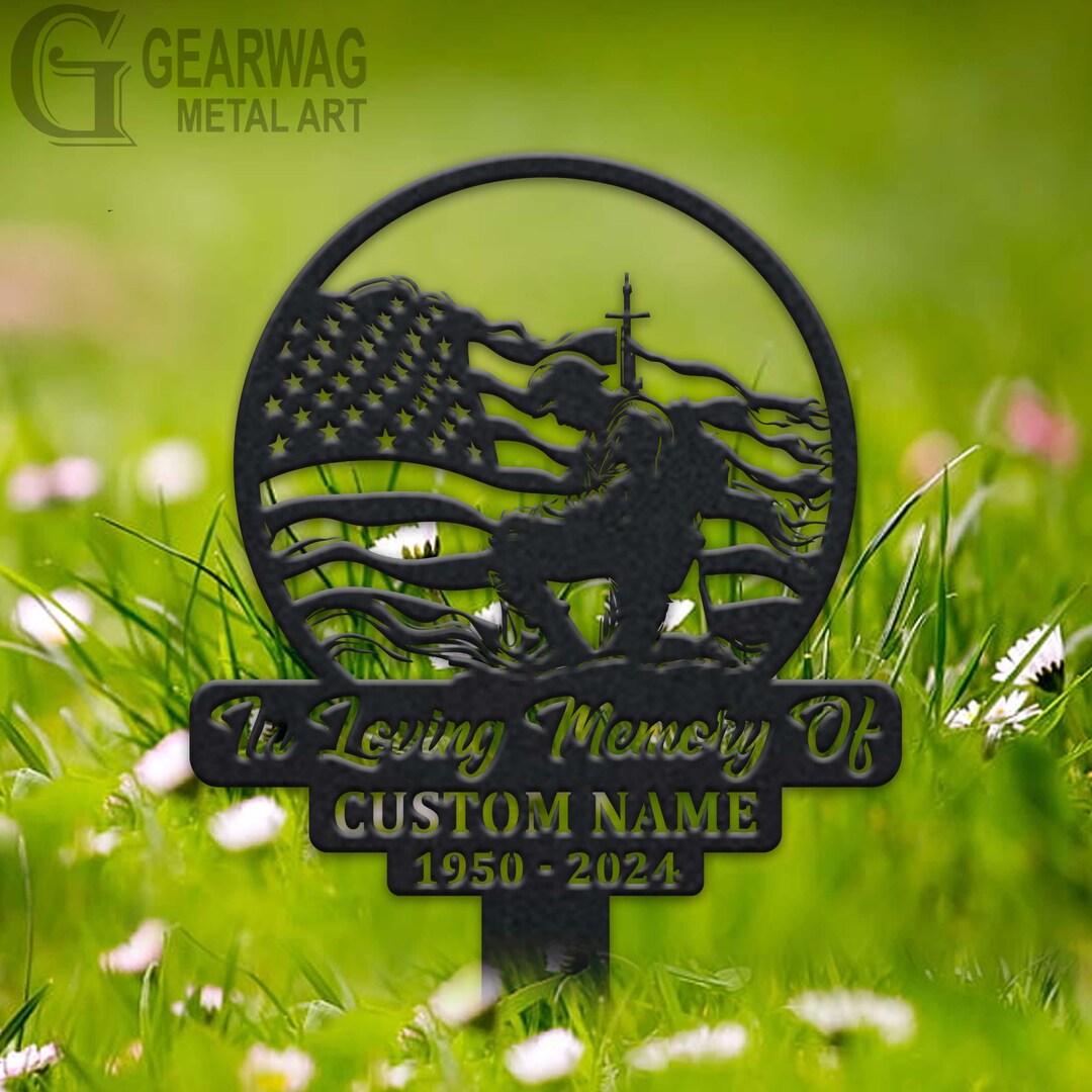 Custom Veteran Memorial Stake, Metal Stake, Outdoor Decor, in Loving ...