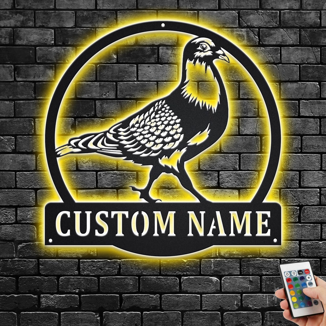 Custom Pigeon Metal Wall Art With LED Lights: Personalized Name Sign - Etsy