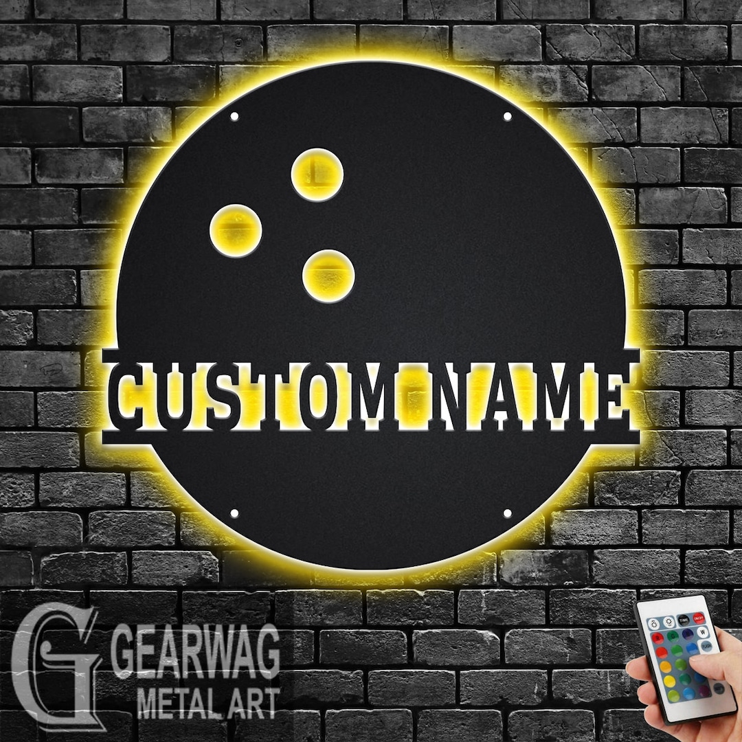 Custom Bowling Metal Wall Art With LED Light, Personalized Bowling ...