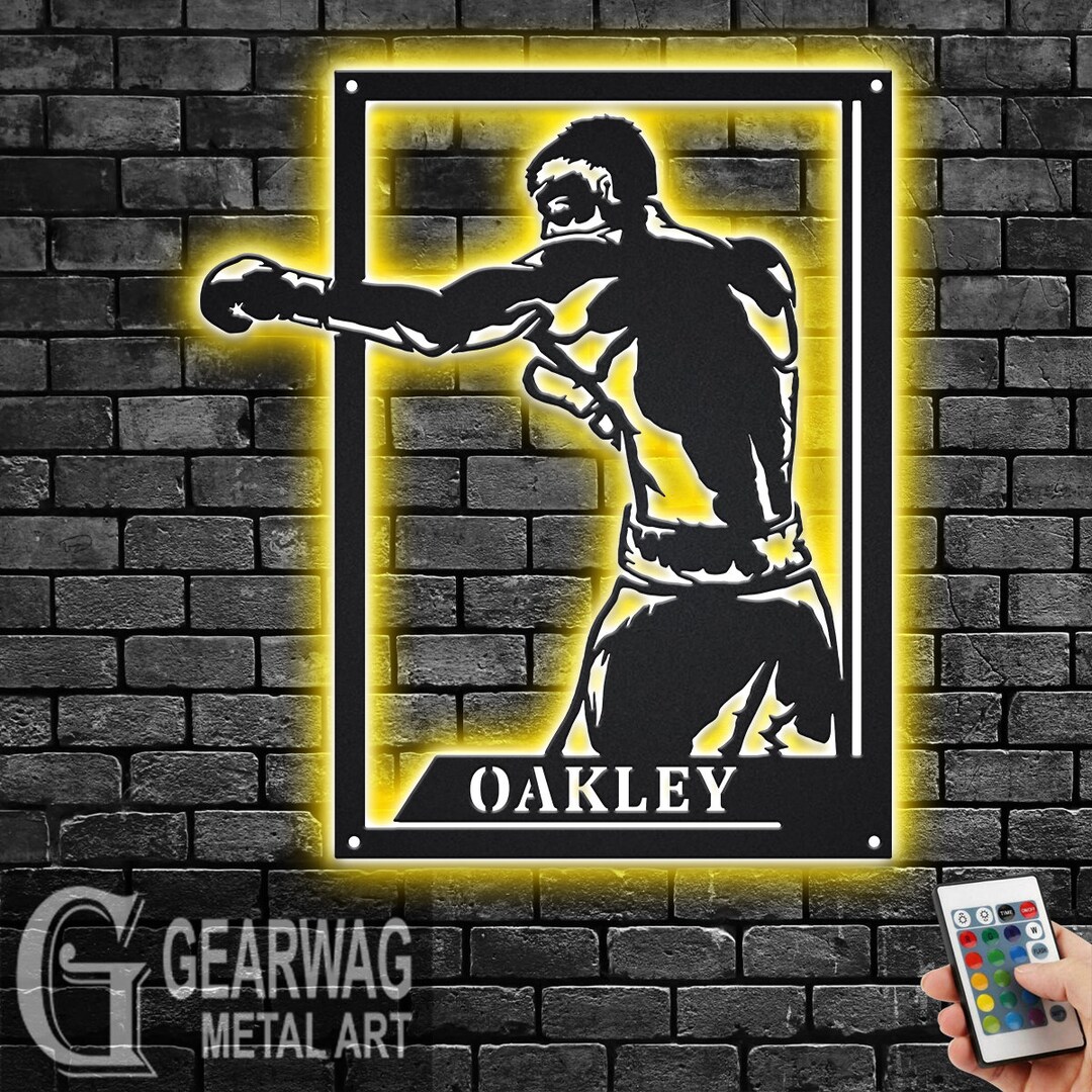Custom Boxing Signage Metal Wall Art With LED Light, Personalized ...