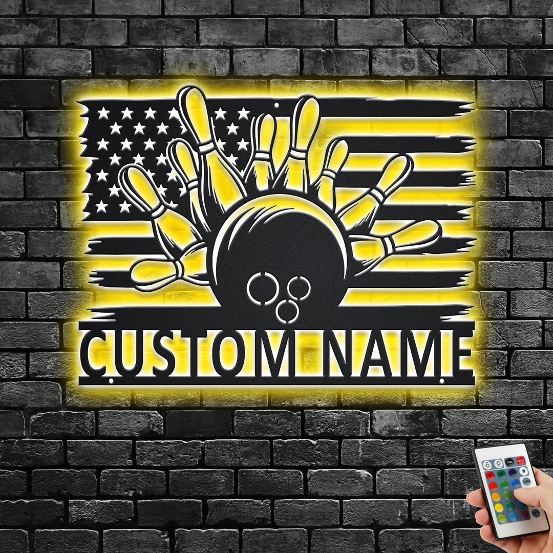 Custom US Bowling Metal Wall Art With LED Light, Personalized Bowling ...
