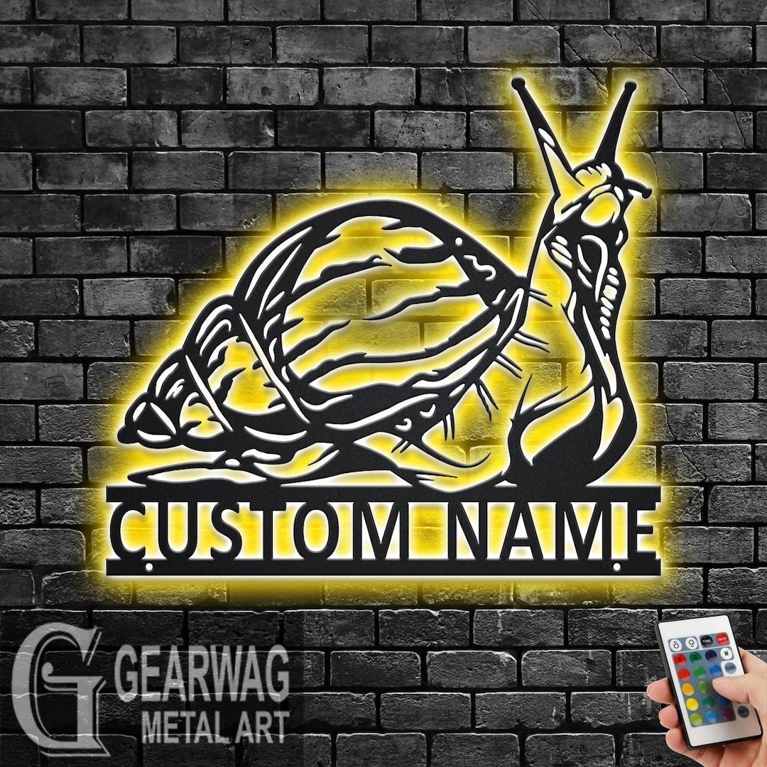 Custom Snail Metal Wall Art With LED Light, Personalized Snail Name ...