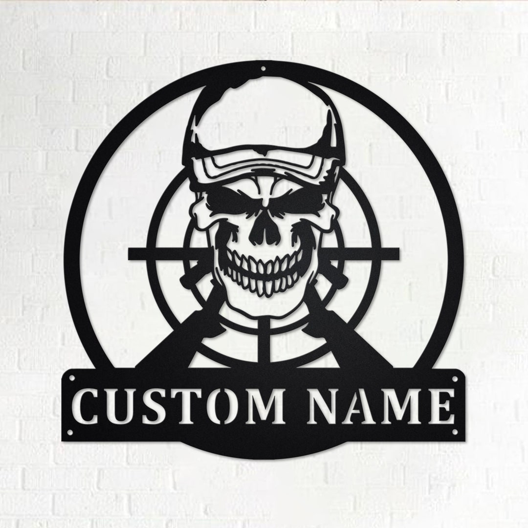 Custom Hunter Skull Metal Wall Art, Personalized Hunter Name Sign ...