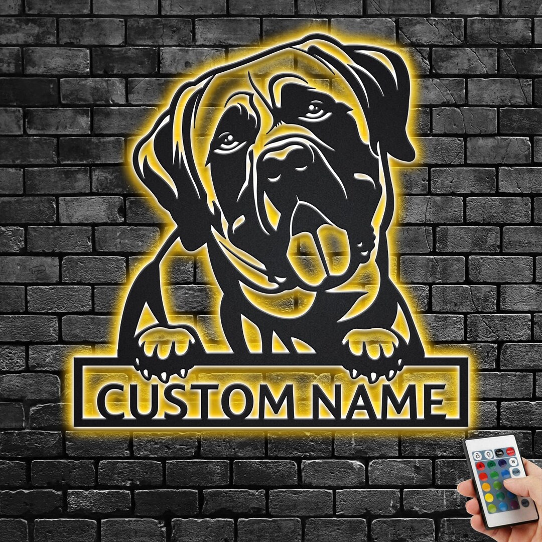 Custom Mastiff Dog Metal Wall Art With LED Light, Personalized Mastiff ...