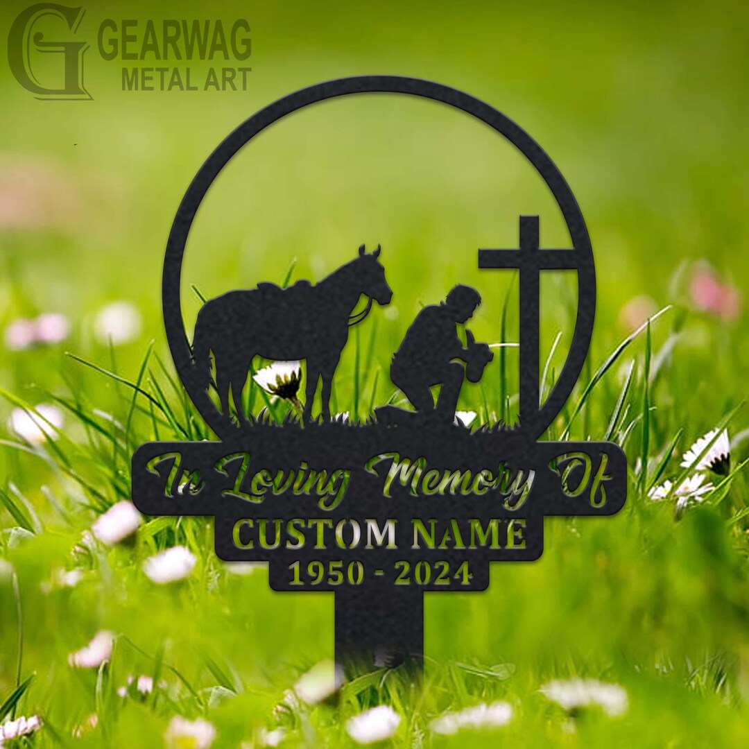 Custom Cowboy Memorial Stake, Metal Stake, Outdoor Decor, in Loving ...