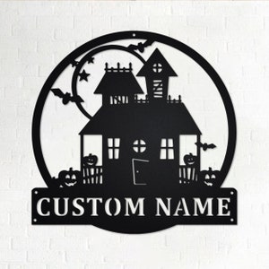 Custom Haunted House Metal Wall Art With LED Light, Personalized ...