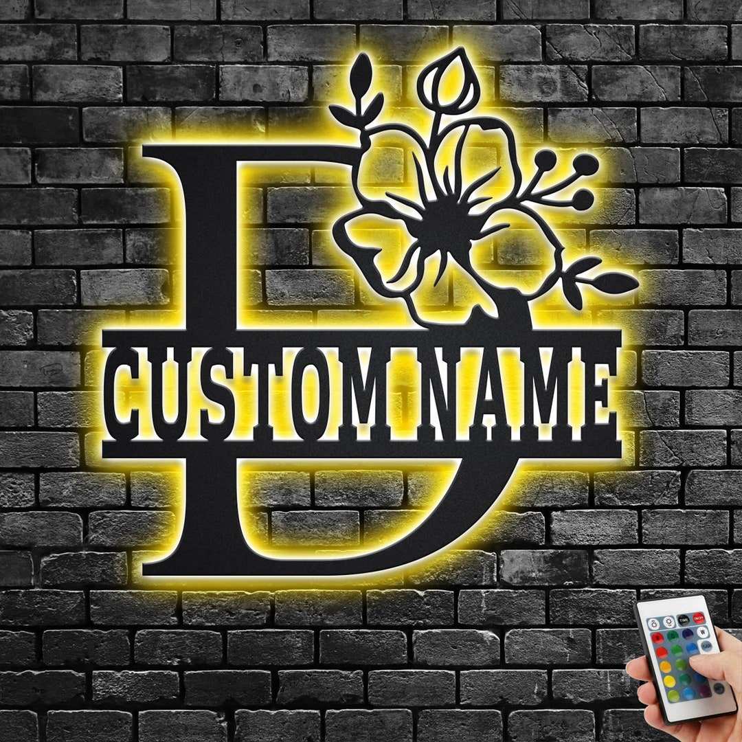 Custom Floral Alphabet D Metal Wall Art With Led Light, Personalized ...