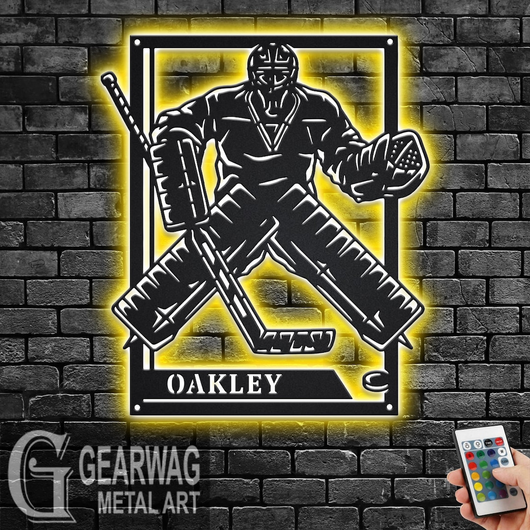 Custom Hockey Signage Metal Wall Art With LED Light, Personalized ...