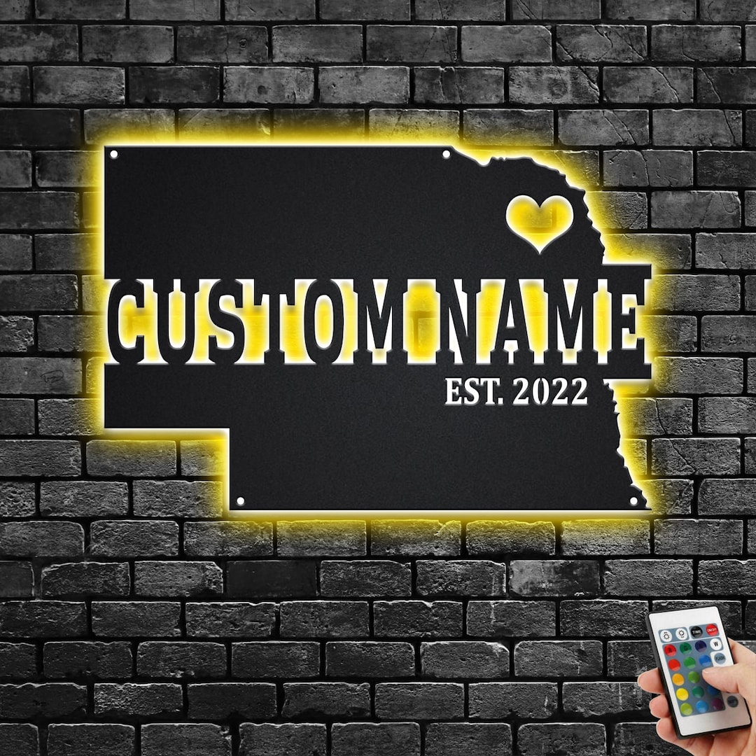 Custom Nebraska Map Metal Wall Art With LED Light - Etsy