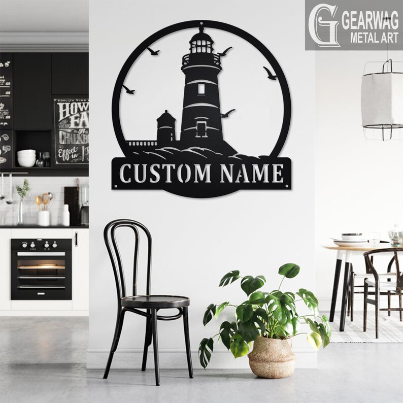 Custom Lighthouse Metal Wall Art With LED: Personalized Name Sign - Etsy