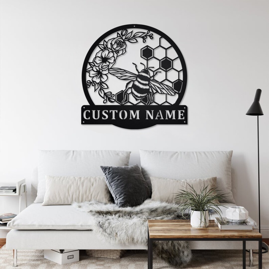 Honey Bee With Floral Personalized Metal Wall Decor | Honey Bee Metal ...