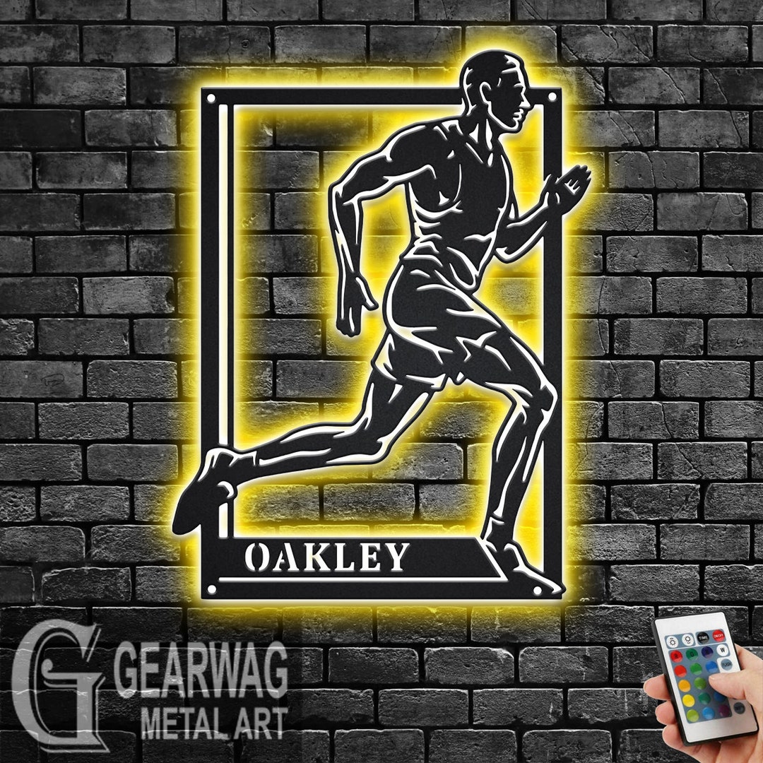 Custom Male Running Signage Metal Wall Art With LED Light, Personalized ...