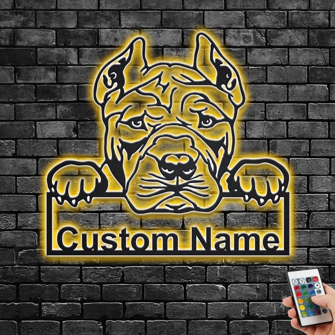 Custom American Bully Metal Wall Art With LED Light, Personalized ...