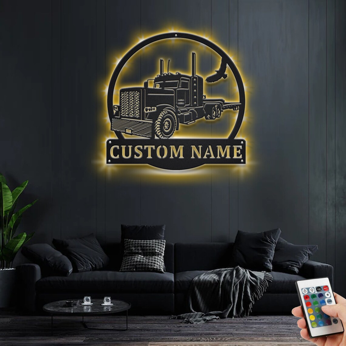 Custom Semi Truck Metal Wall Art With LED Light Personalized - Etsy