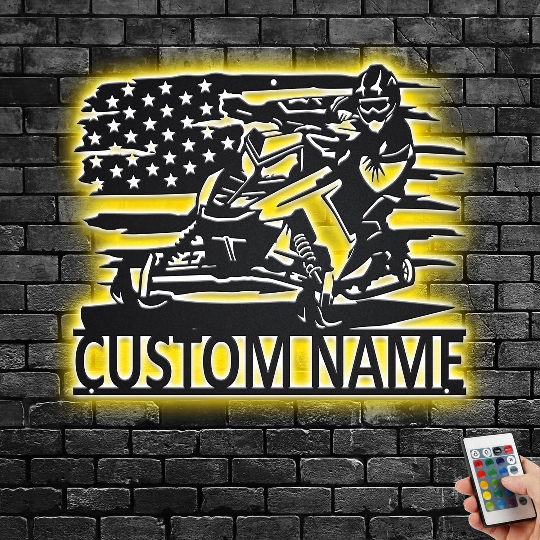 Custom US Snowmobile Rider Metal Wall Art With LED Light, Personalized ...
