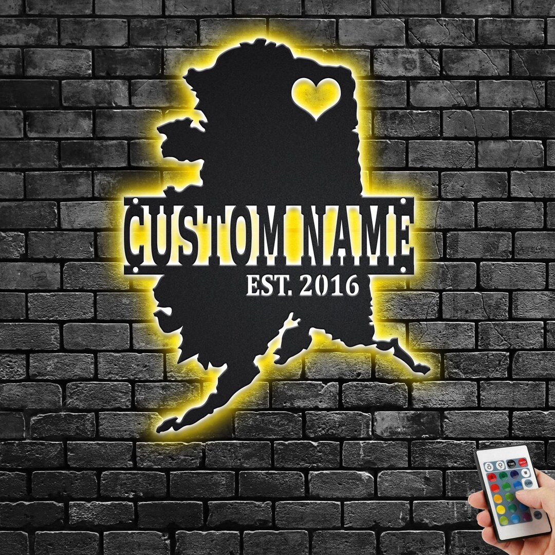 Custom Alaska Map Metal Wall Art With LED Lights - Etsy