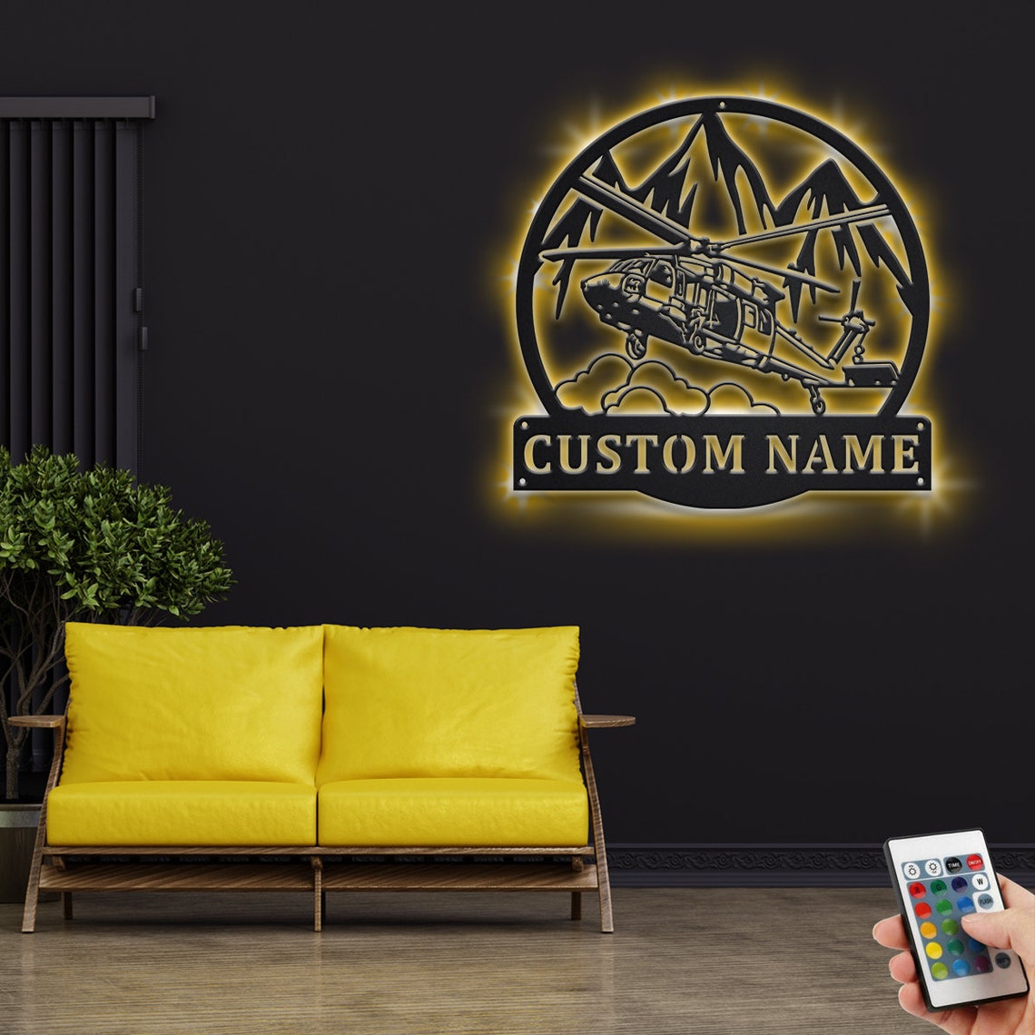 Custom Black Hawk Helicopter Metal Wall Art With LED - Etsy