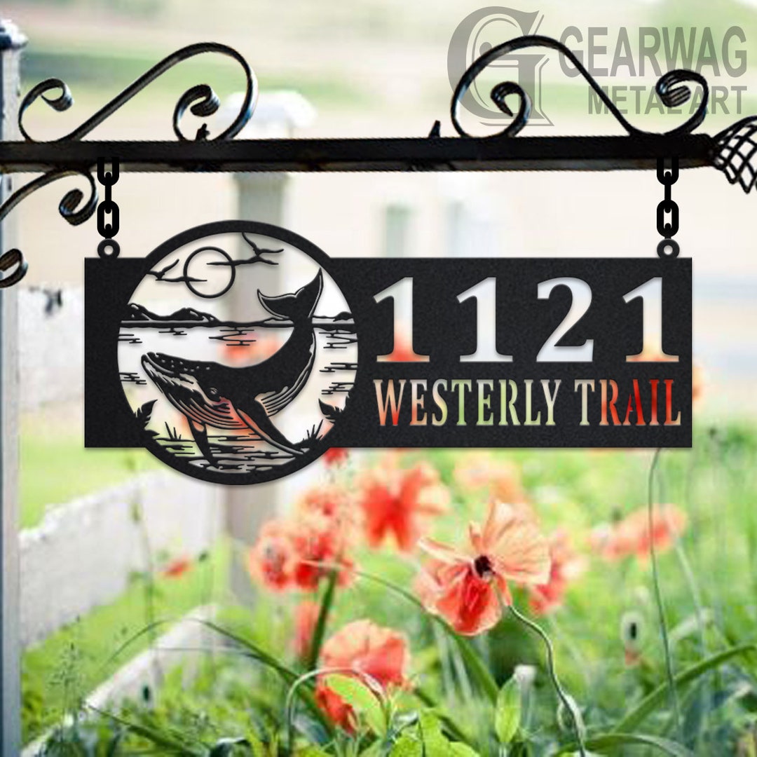 Personalized Humpback Whale Metal Address Sign House Number Hanging ...